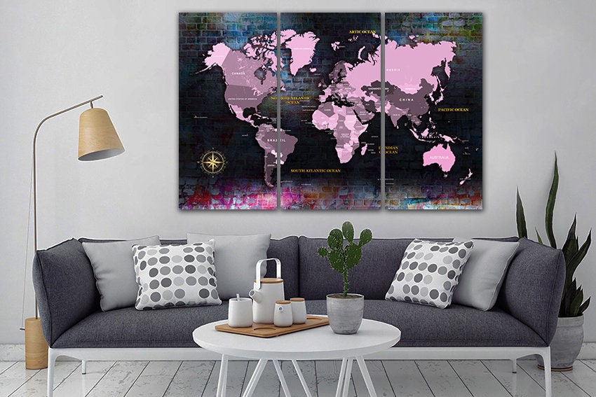 Colorful World Map Canvas Pink World Map Purple World Map - Etsy Australia