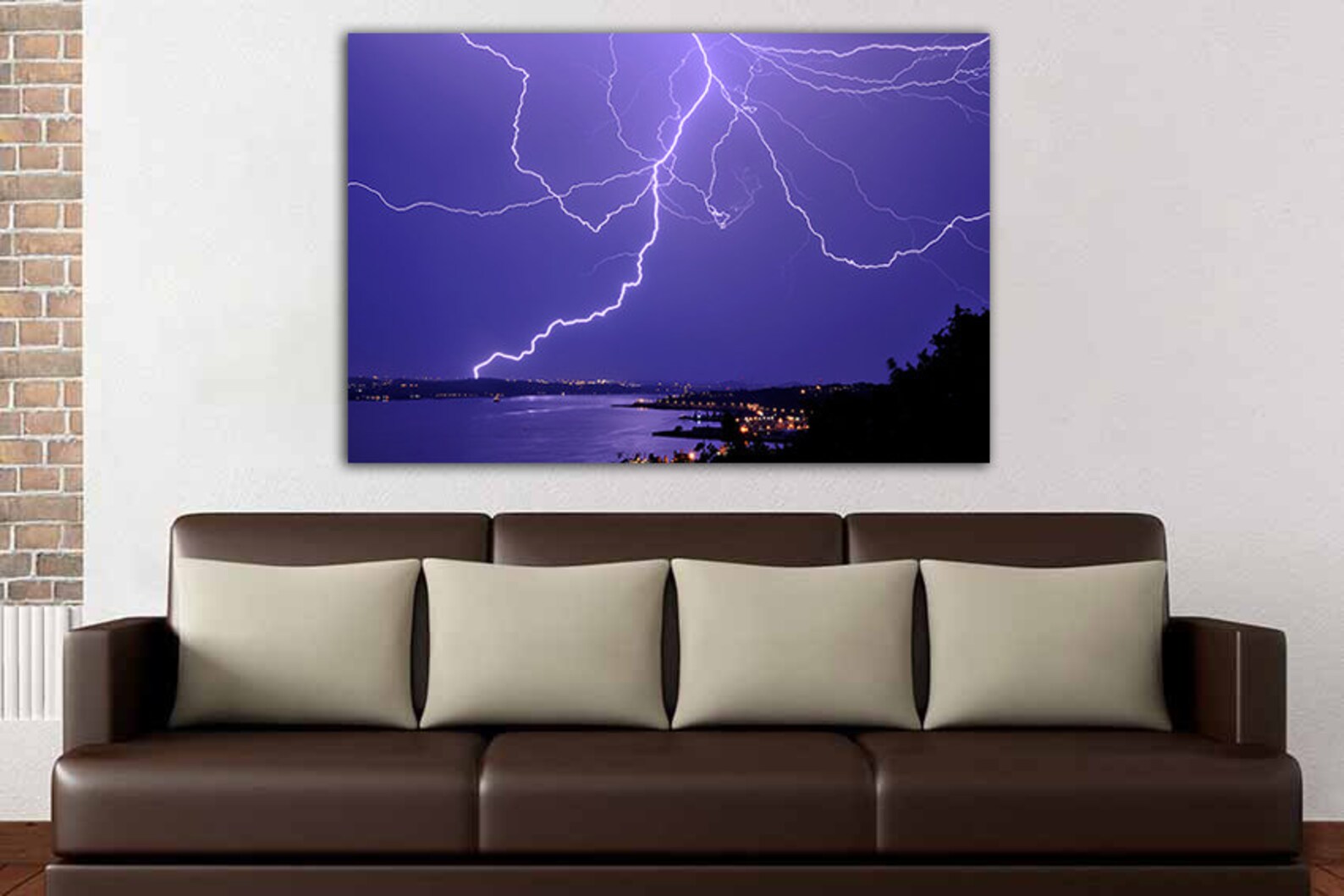 Lightning Canvas Night City Print Quebec Wall Décor Canada Print ...