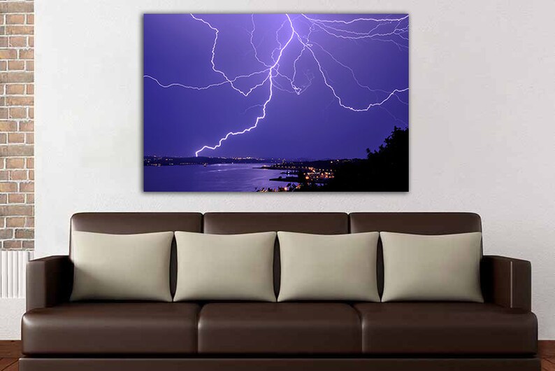 Lightning Canvas Night City Print Quebec Wall Décor Canada | Etsy