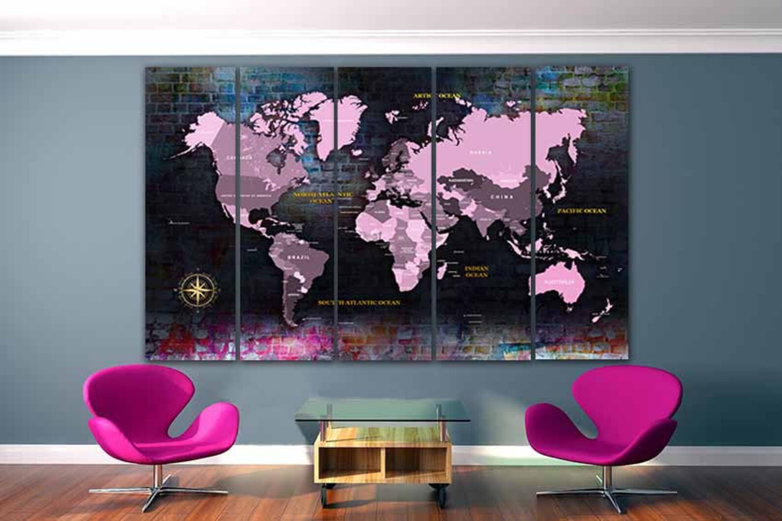 Colorful World Map Canvas Pink World Map Purple World Map - Etsy