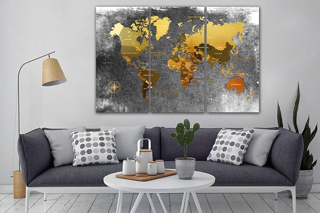 Grey World Map Canvas Travel Map Gift World Map Canvas Printable World ...