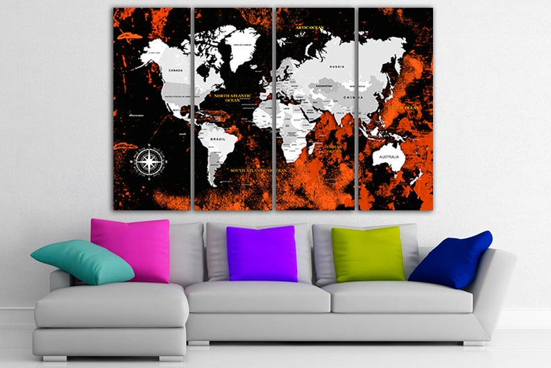 Jeans World Map Red World Map Canvas Watercolor Map Art World - Etsy