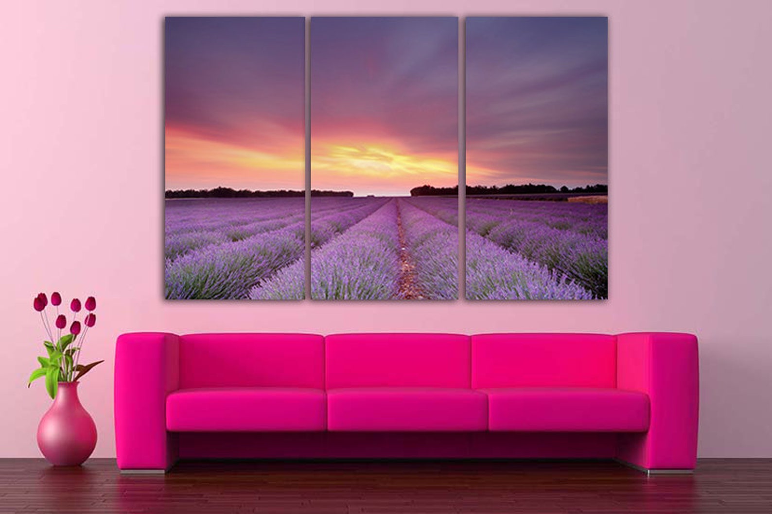 Lavender Canvas Field Print Flower Home Decor Sunset Wall Art | Etsy