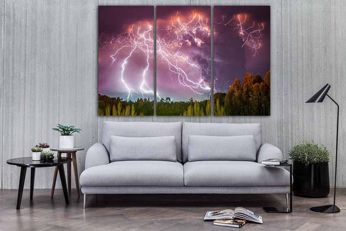 Eruption Wall Art Lightning Bolt Volcano Canvas Forest Wall Decor ...
