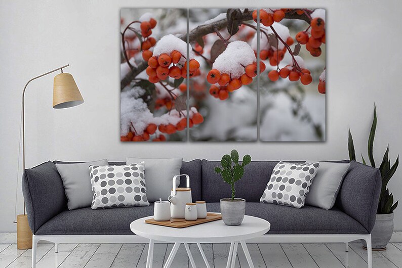 Red Berry Canvas Branches Print Viburnum Décor Nature Art Landscape Art ...