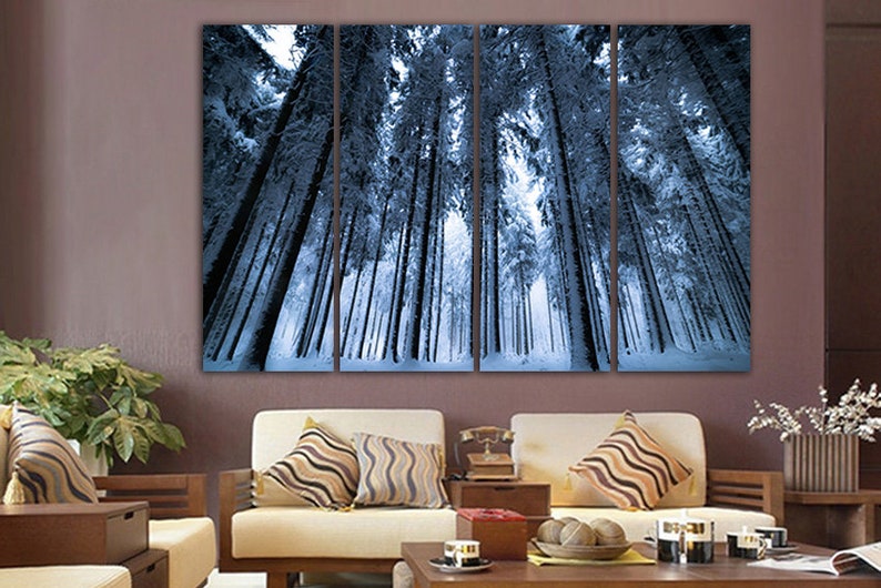 Tree in Snow Wall Art Canvas Forest Decor Trees Poster Frozen Landscape ...