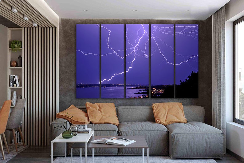 Lightning Canvas Night City Print Quebec Wall Décor Canada | Etsy