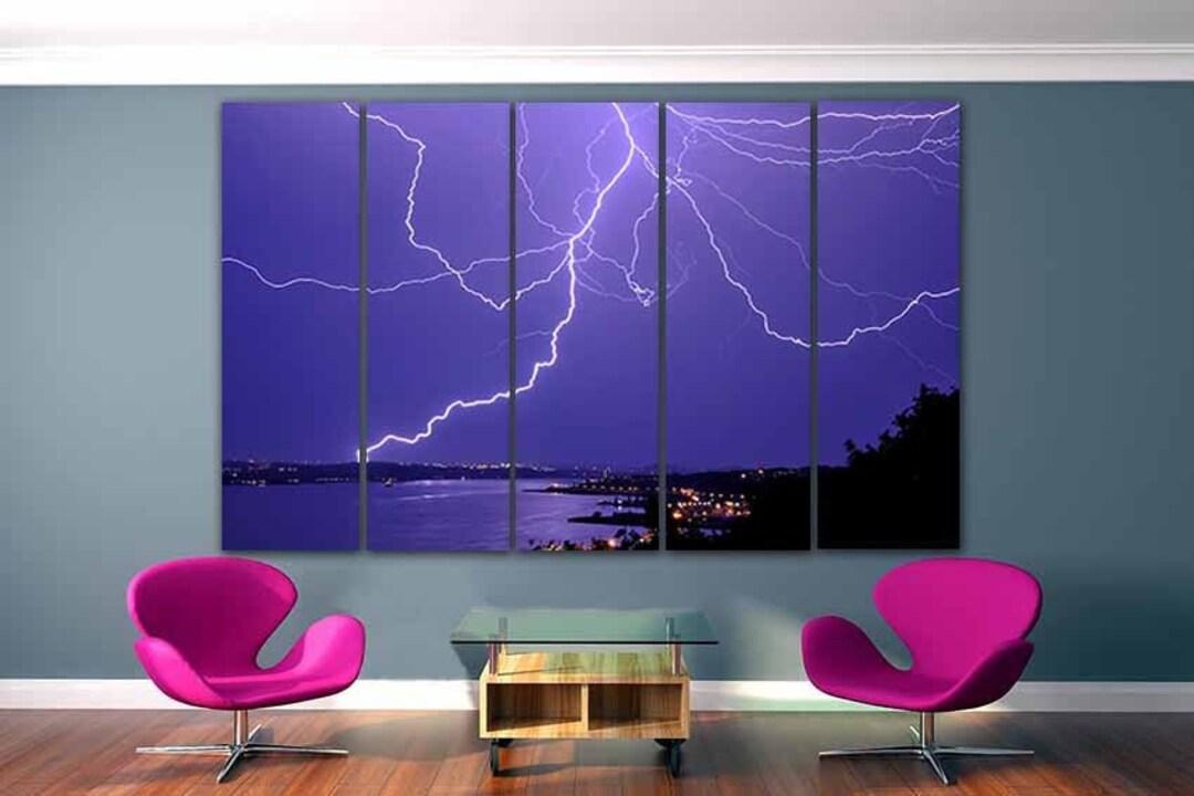 Lightning Canvas Night City Print Quebec Wall Décor Canada Print ...