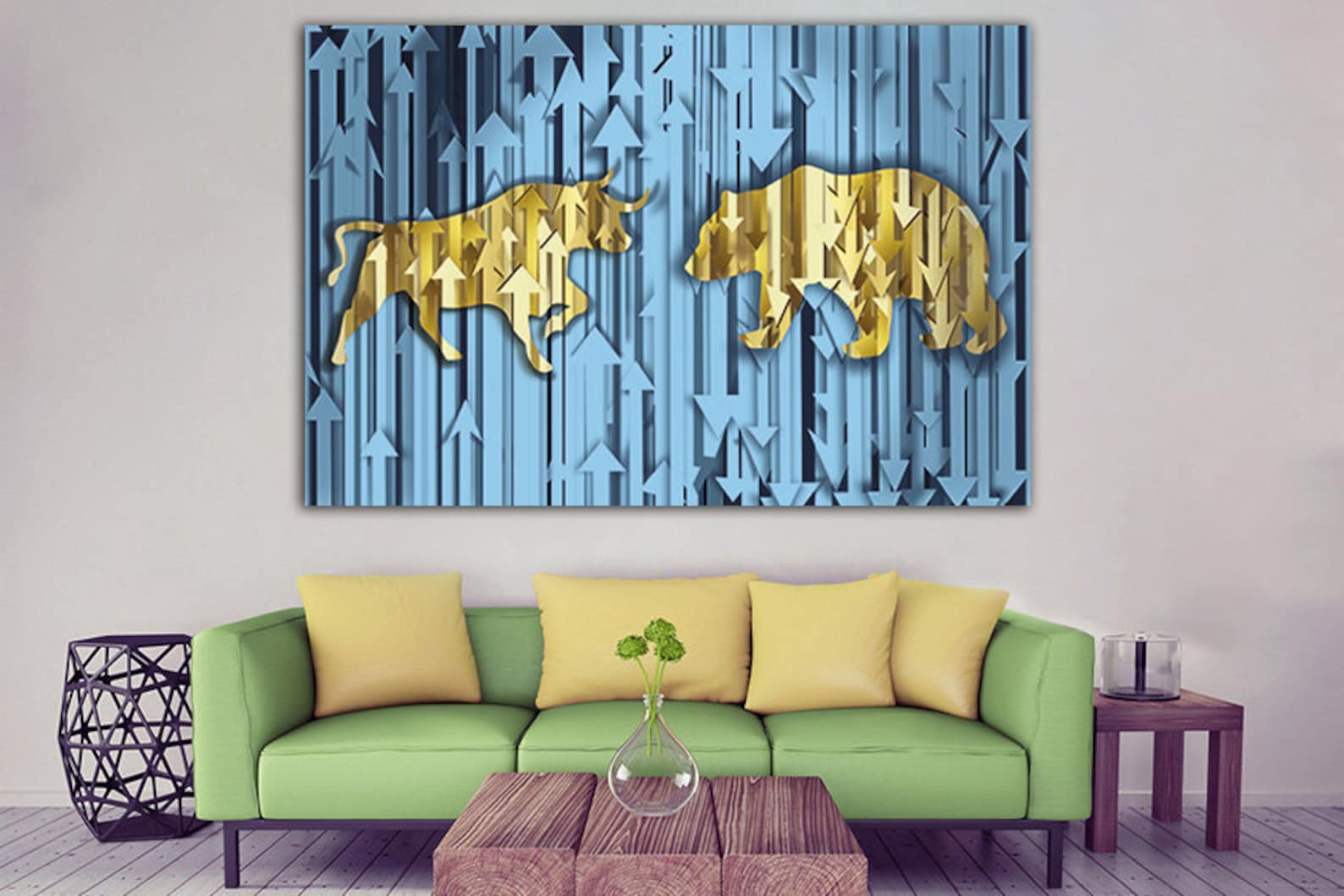 Bull Bear Stock Market Décor Wall Street Canvas Stock Exchange Charging ...