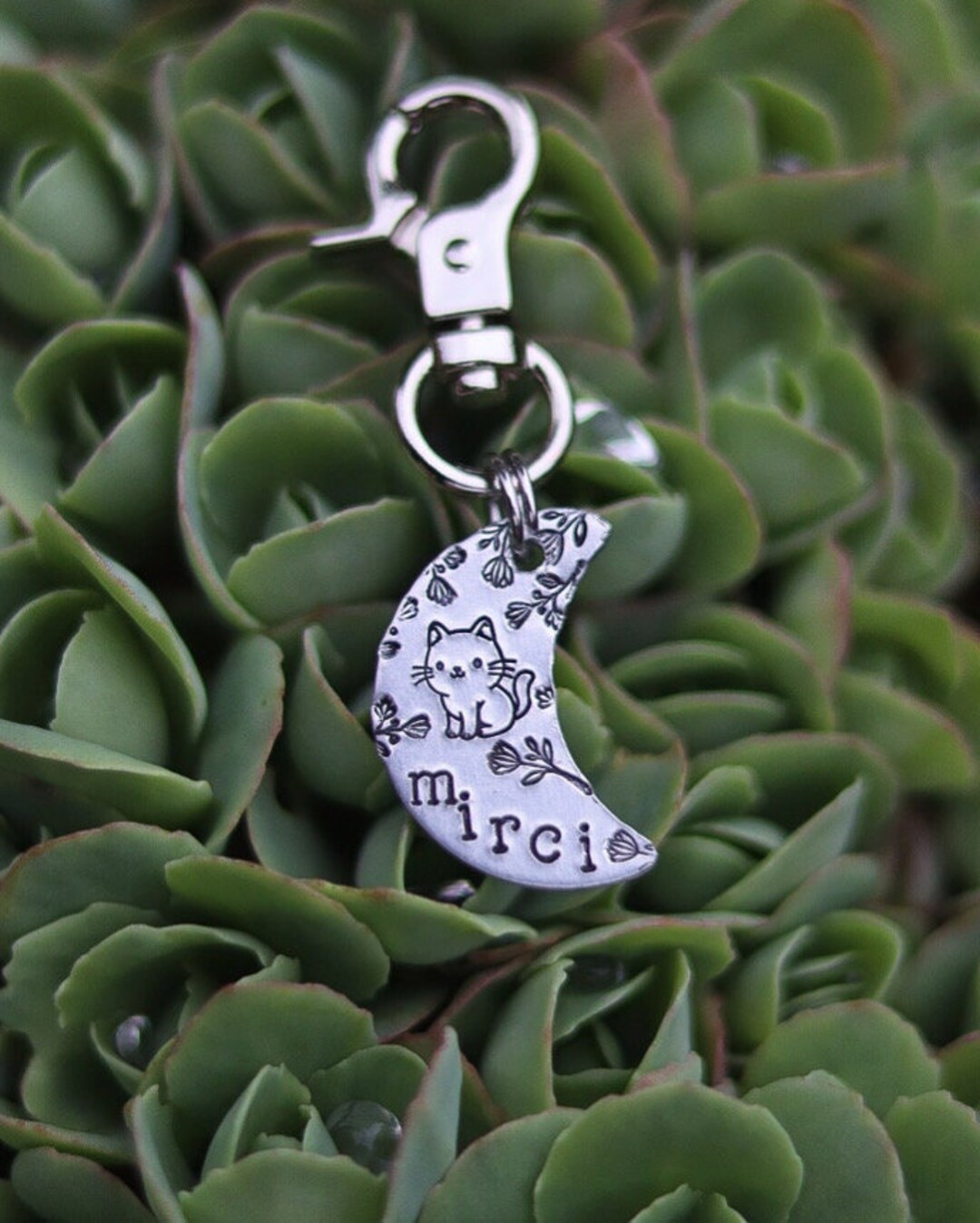 Personalized Hand Stamped Cresent Moon Shape Cat Kitten Pattern Metal ...
