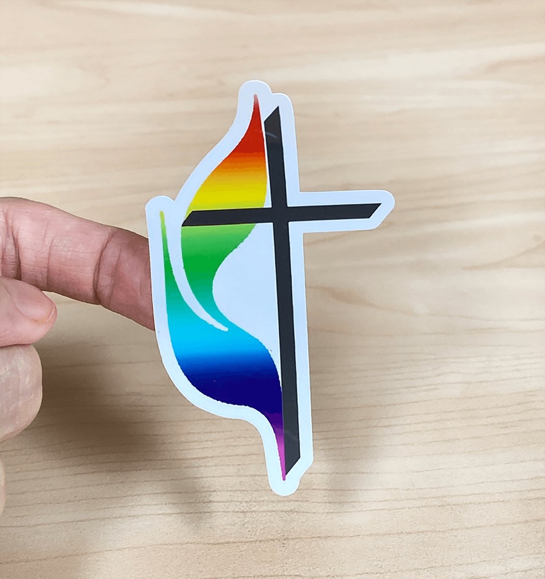 United Methodist Cross With Rainbow Flame Sticker Gay Pride Sticker ...