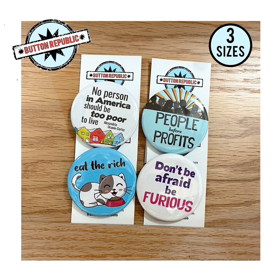 Set of 4 Activist Pins or Fridge Magnets Eat the Rich Pins Set of Anti ...