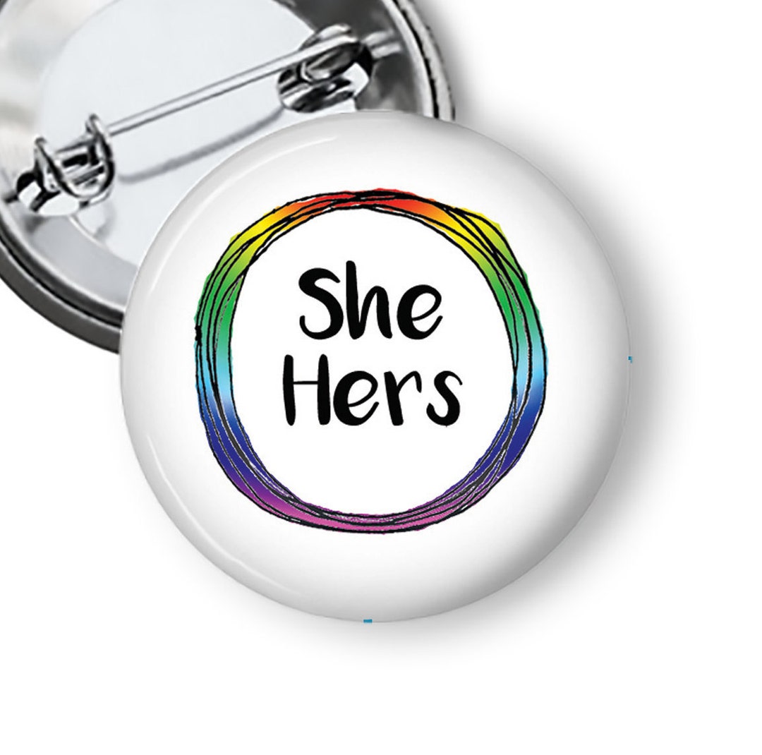 She Hers What's Your Pronoun Pins LGBTQIA Pinback Button Pronoun Fridge ...