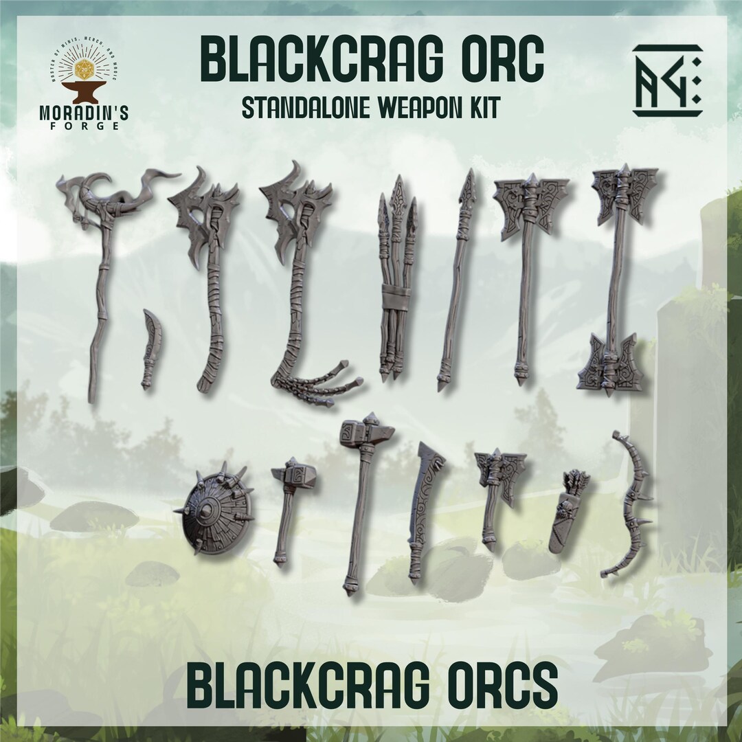 Blackcrag Orcs Weapon Kit (weapons, Scatter, Prop, Building) - 3D Printed Role Playing ...