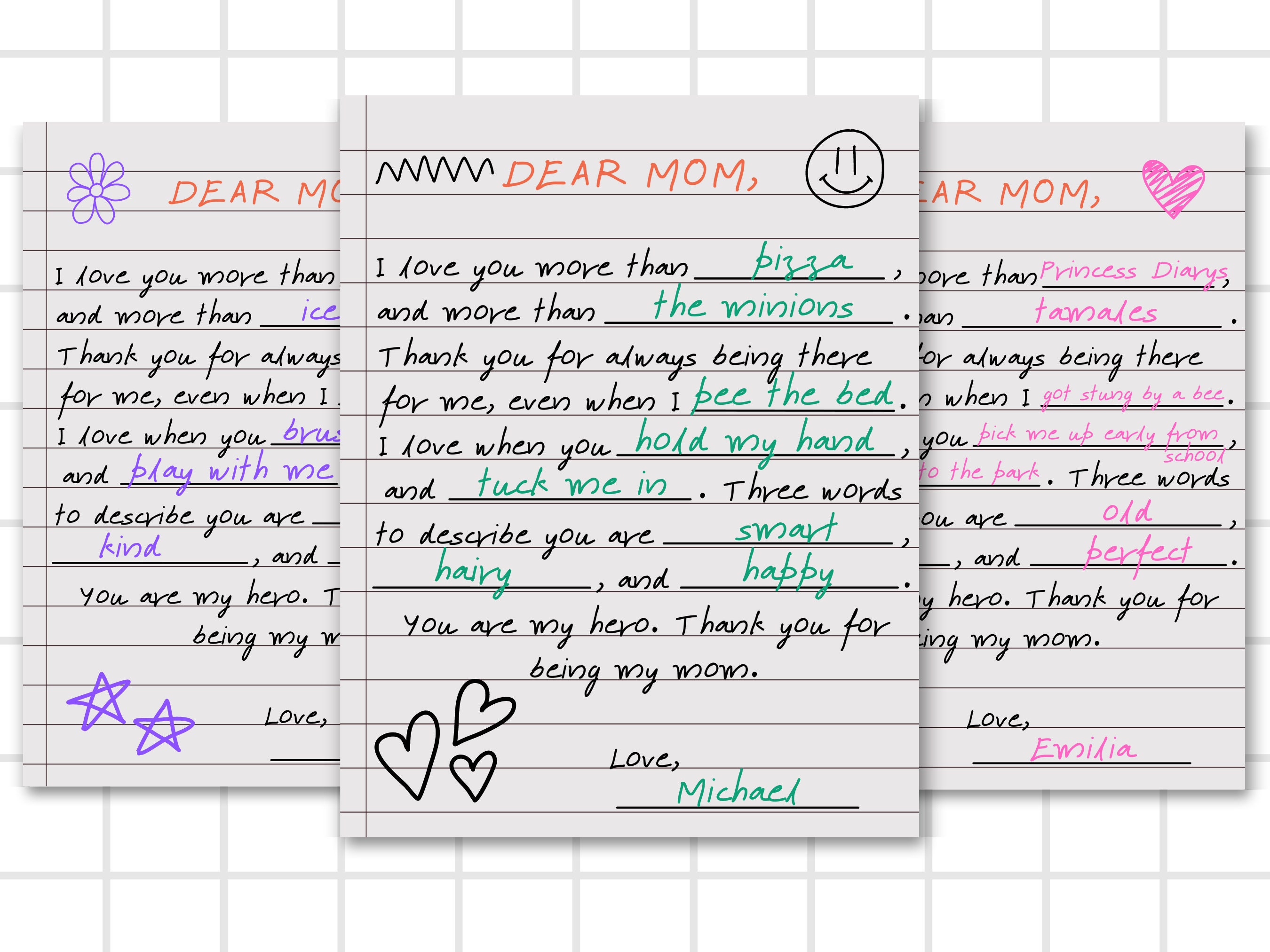 Fill-in Blanks Mother's Day Letter From Kindergarteners Custom ...