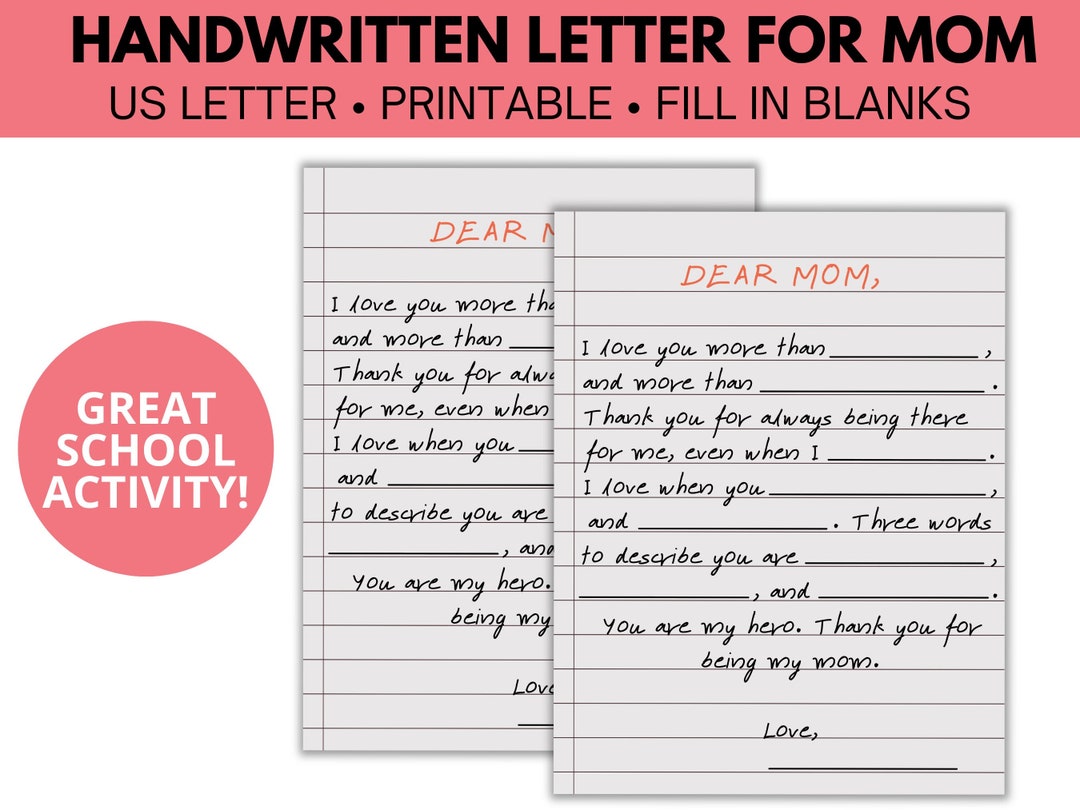 Fill-in Blanks Mother's Day Letter From Kindergarteners | Custom ...