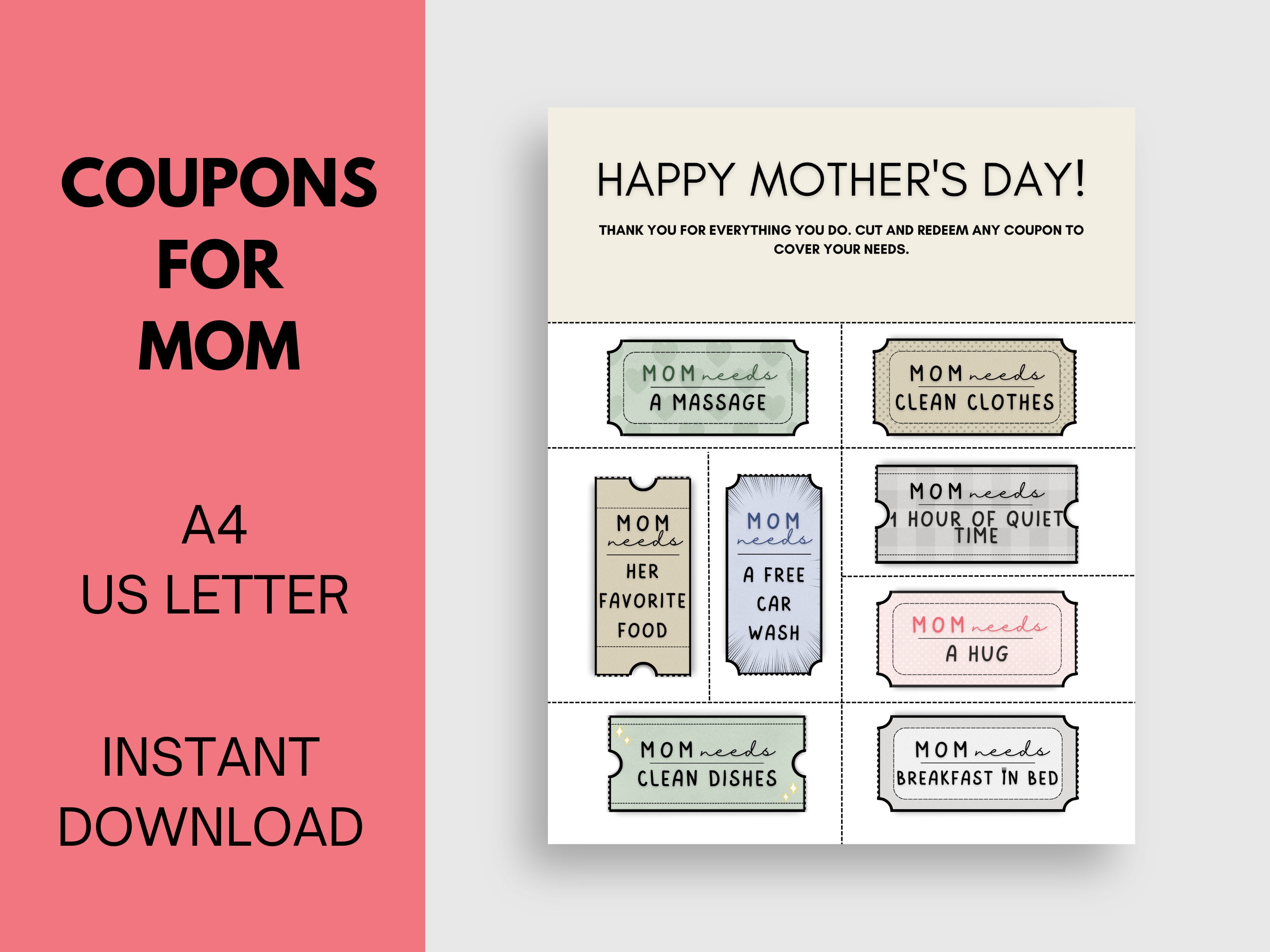 Simple Chores and Tasks Mother's Day Coupon Book From Kids | Printable ...