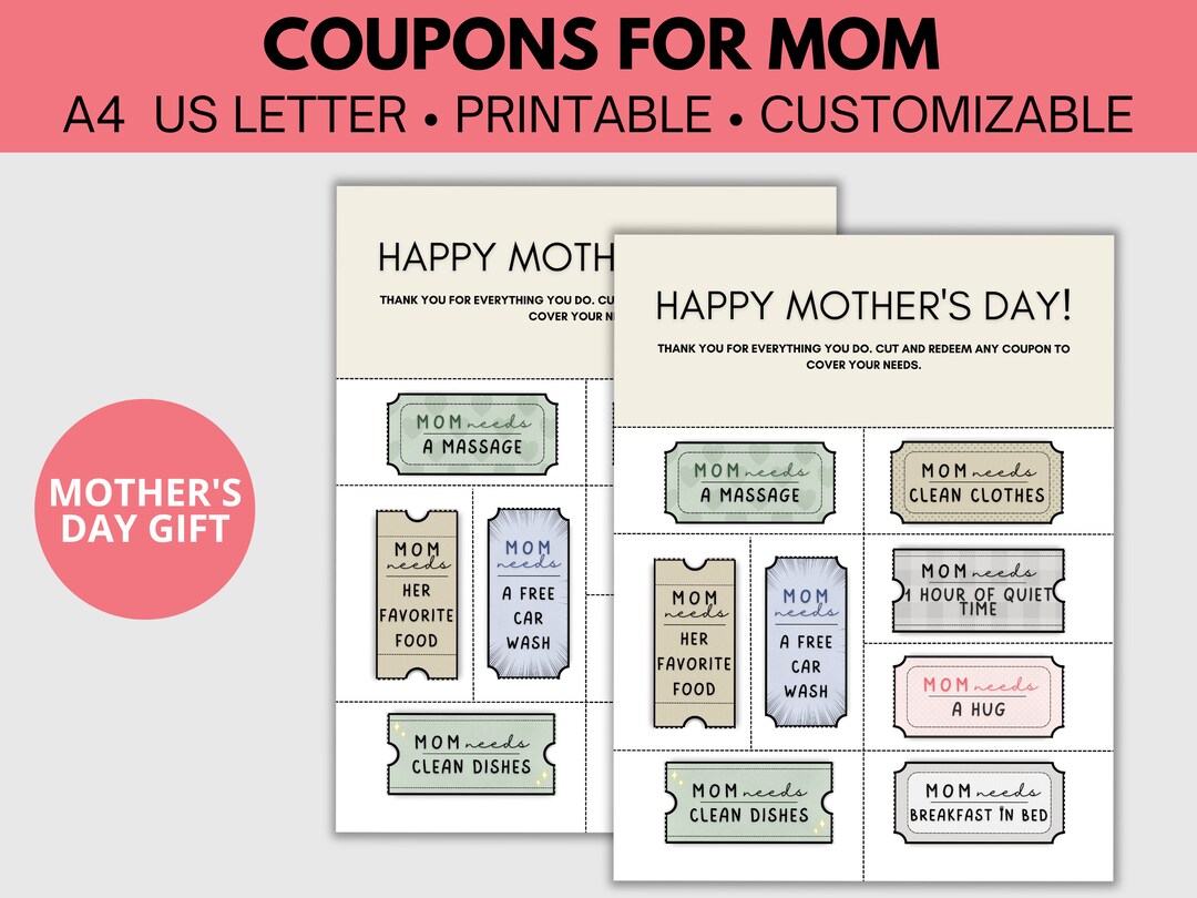Simple Chores and Tasks Mother's Day Coupon Book From Kids | Printable ...