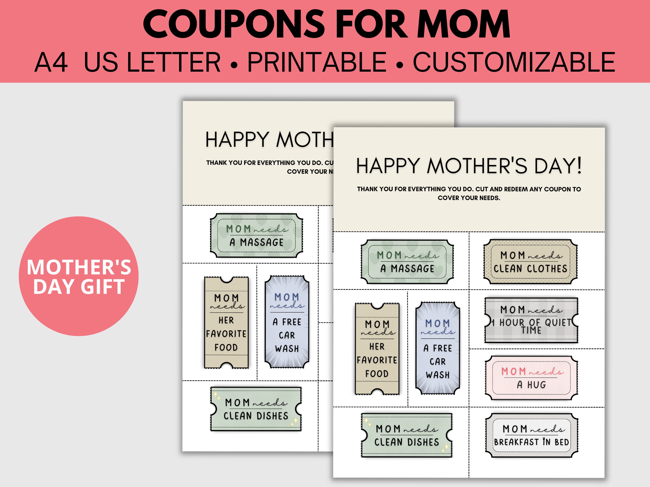 Simple Chores and Tasks Mother's Day Coupon Book From Kids | Printable ...