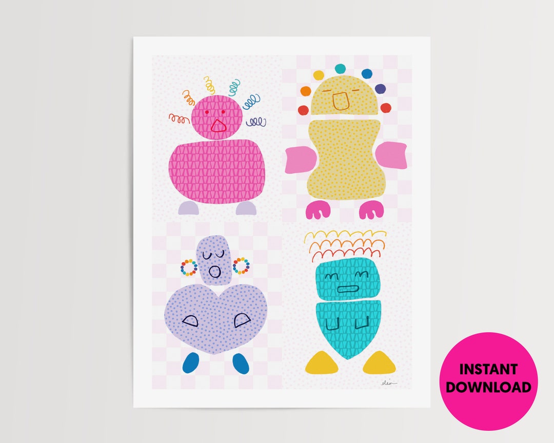 Happy Critters Art Printable | Printable | Digital Download | Kids Art ...