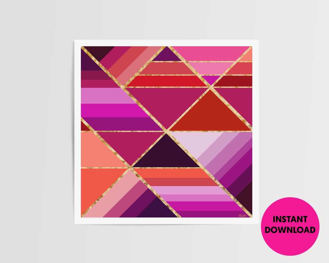 Pink Geometric Triangles Art Printable | Printable | Digital Download ...