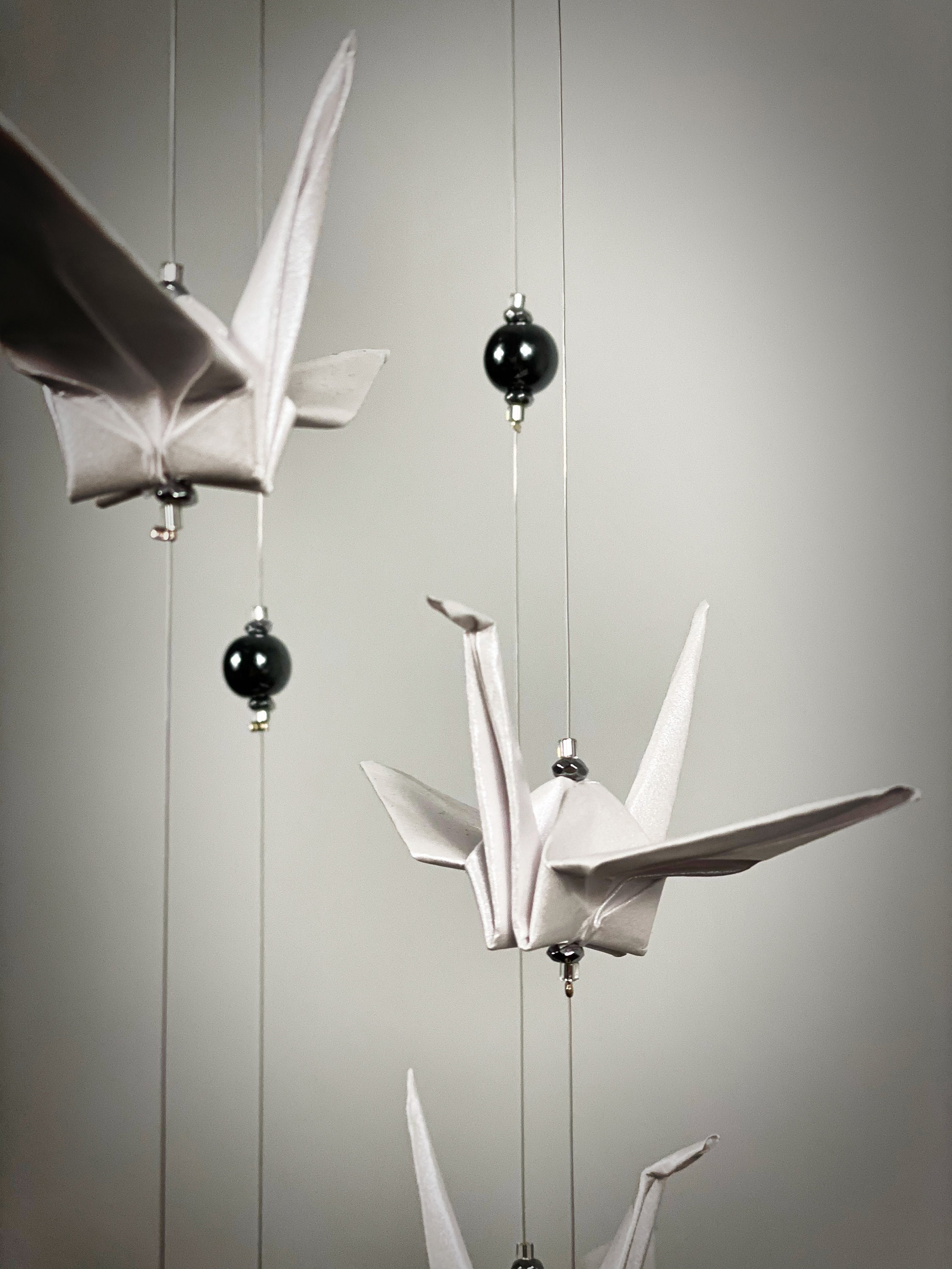 Origami Mobile, Black and White Origami Mobile With Beads and White ...