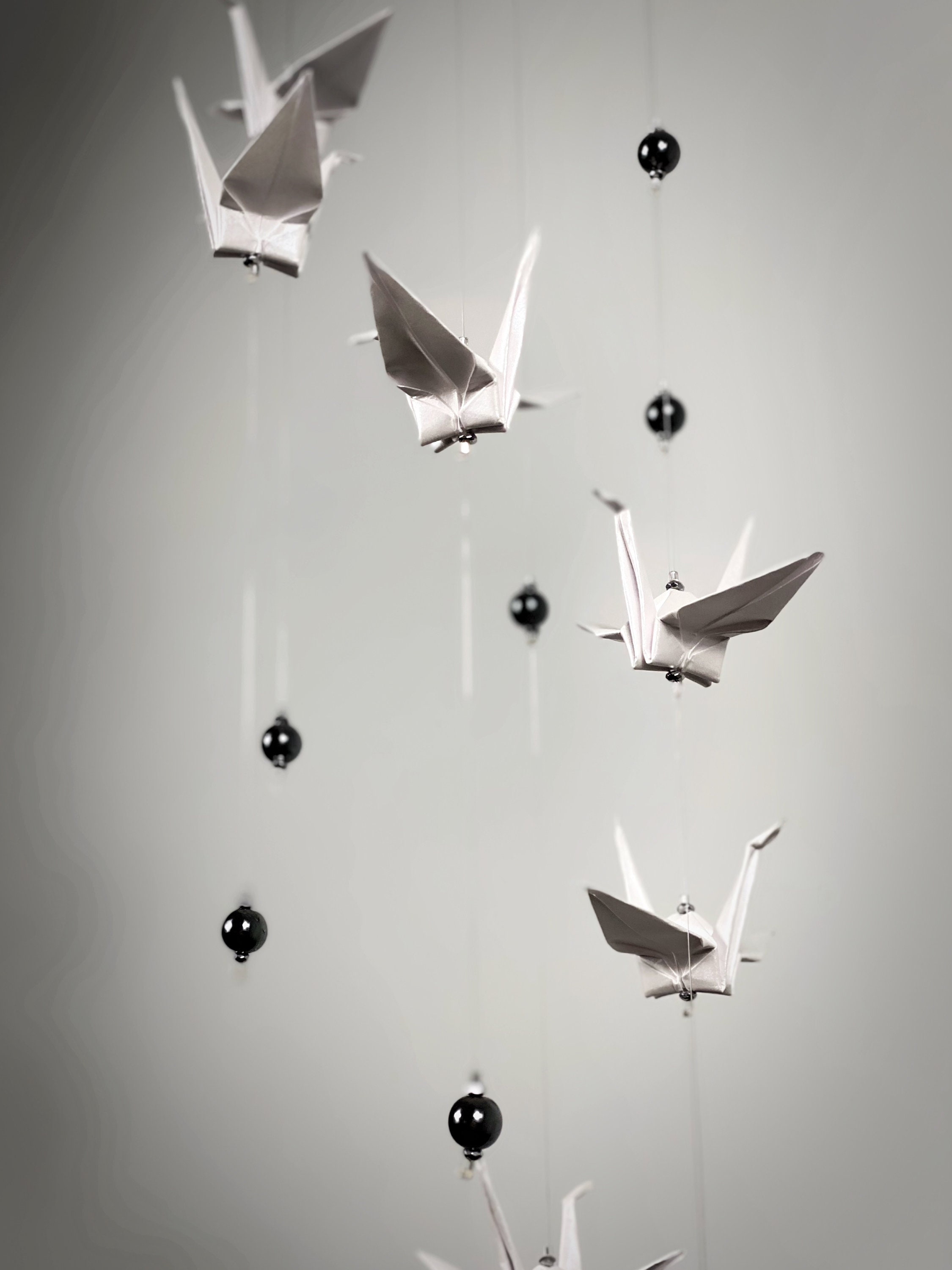 Origami Mobile, Black and White Origami Mobile With Beads and White ...