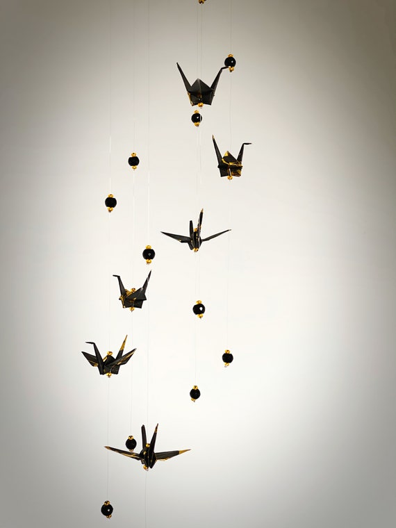 Origami mobile japanese pattern with colourful paper cranes and black ...