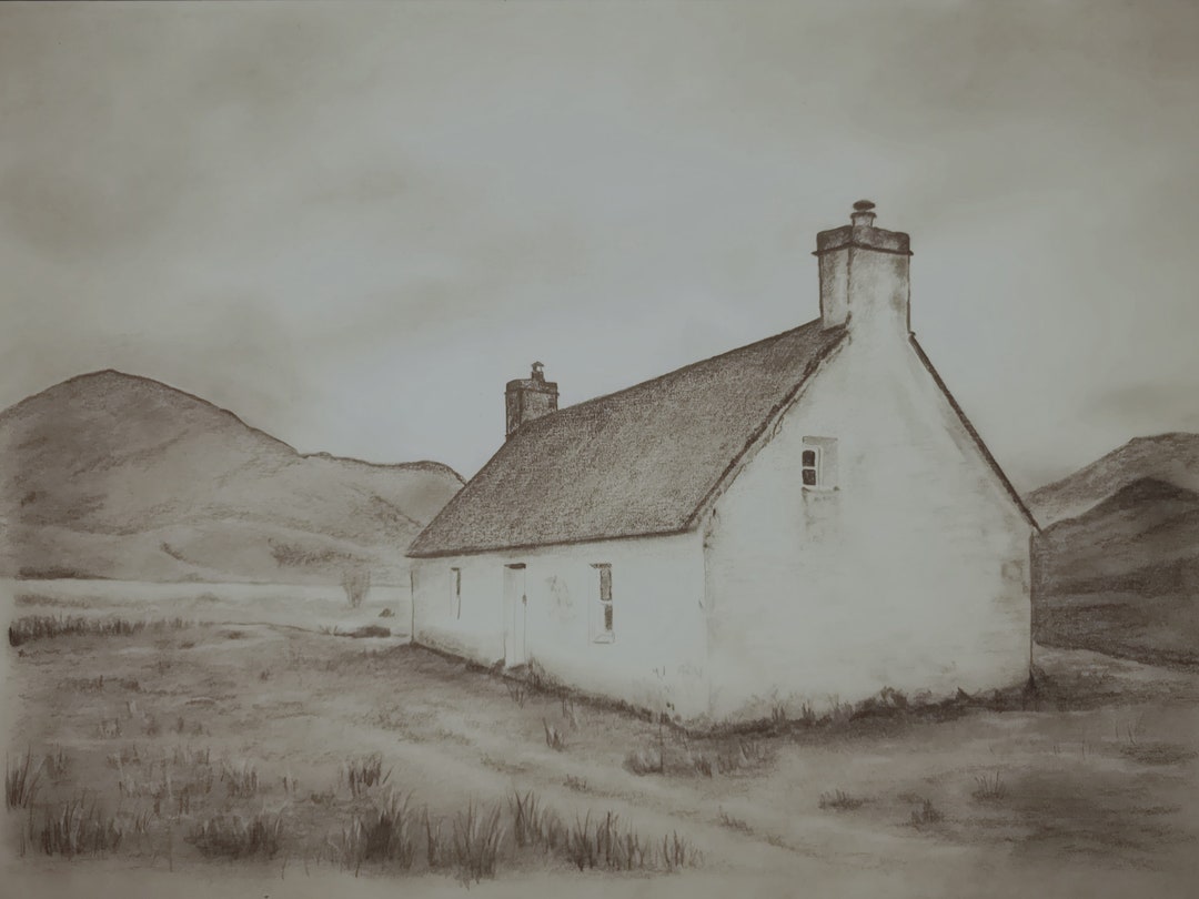 Crofters Cottage - Original Graphite Drawing on Paper - Only One ...