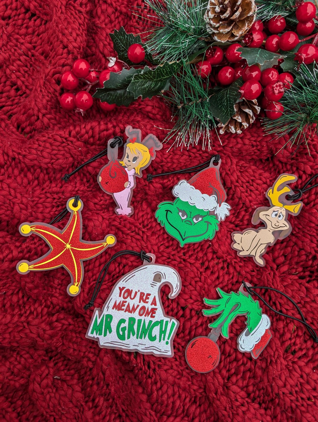 Grinch Inspired Christmas Ornament Set - Custom Glitter Decoration ...