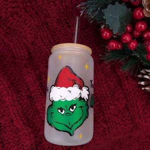 Grinch Inspired Frosted Glass Beer Can Cup - You're a Mean One Mr ...