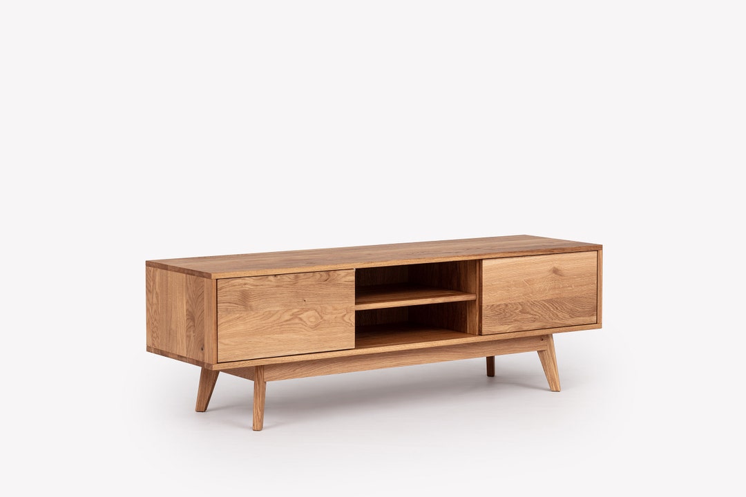 Oak Wood TV Console a Minimalist Media Unit With Storage Space and ...