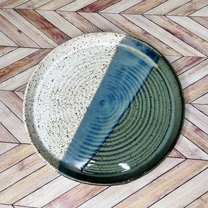 Tri-color Serving Plate Blue Green White Brown Handmade Ceramic Unique ...
