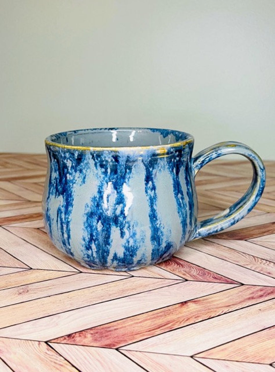 Blue Drippy Lava Mug - Clay Glaze Handmade Pottery Coffee Tea Mug Ready ...
