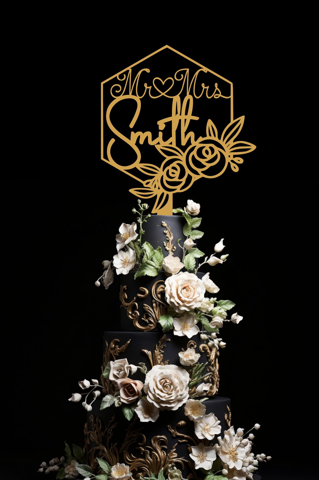 Hexagon Wedding Cake Topper | Personalized Custom Topper | You Pick the ...