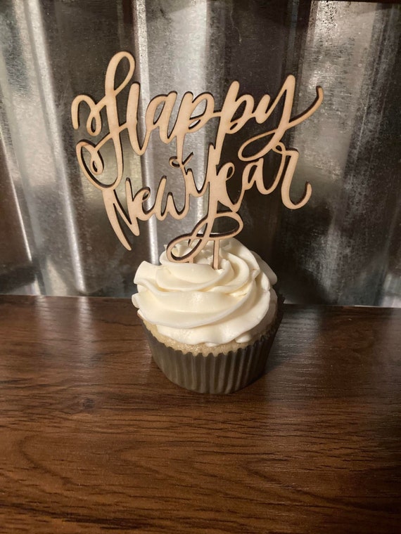 Wood Happy New Year Cupcake Toppers Ships Fast - Etsy