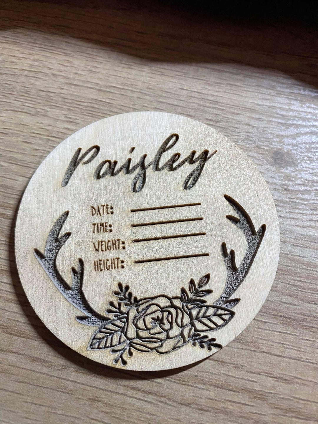 Baby Enouncement L Antlers L Name Tag L Wood Name Plate - Etsy