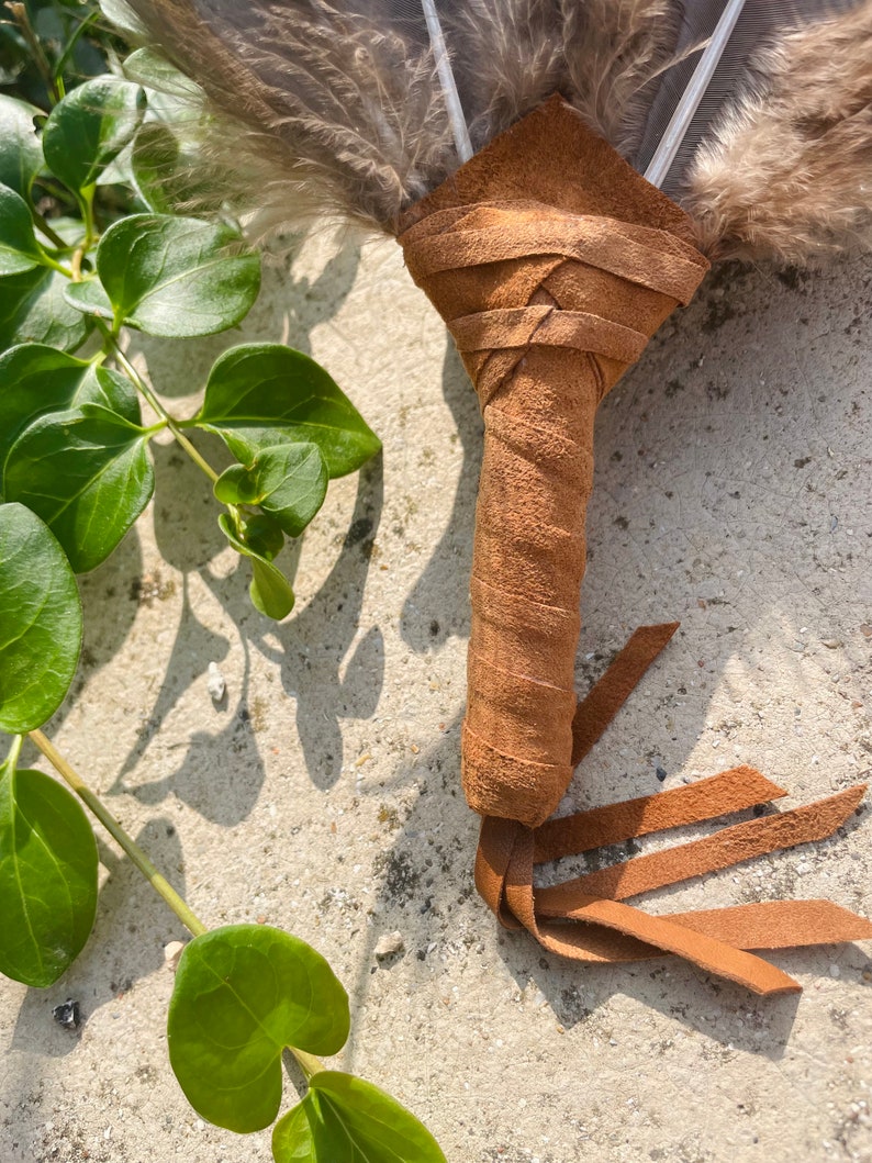 Handcrafted Shamanic Fan of Natural Feathers, With Leather and Hyaline ...