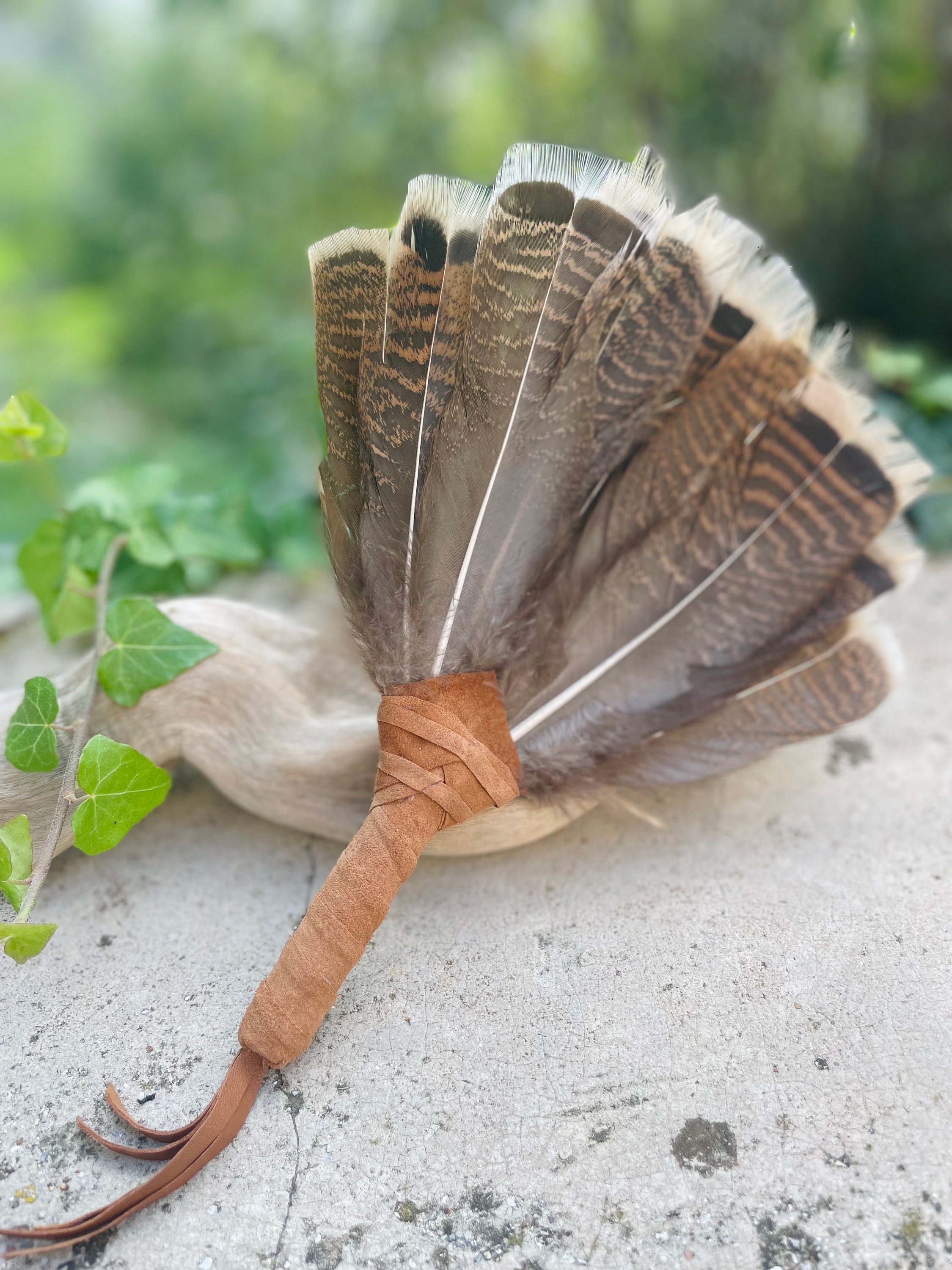 Handcrafted Shamanic Fan of Natural Feathers With Leather and - Etsy