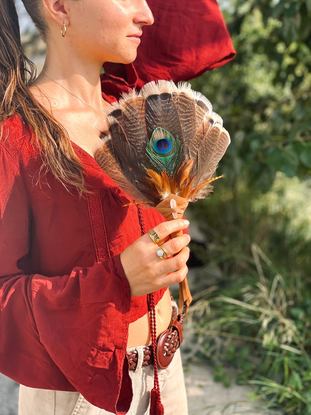 Handcrafted Shamanic Fan of Natural Feathers With Leather and - Etsy