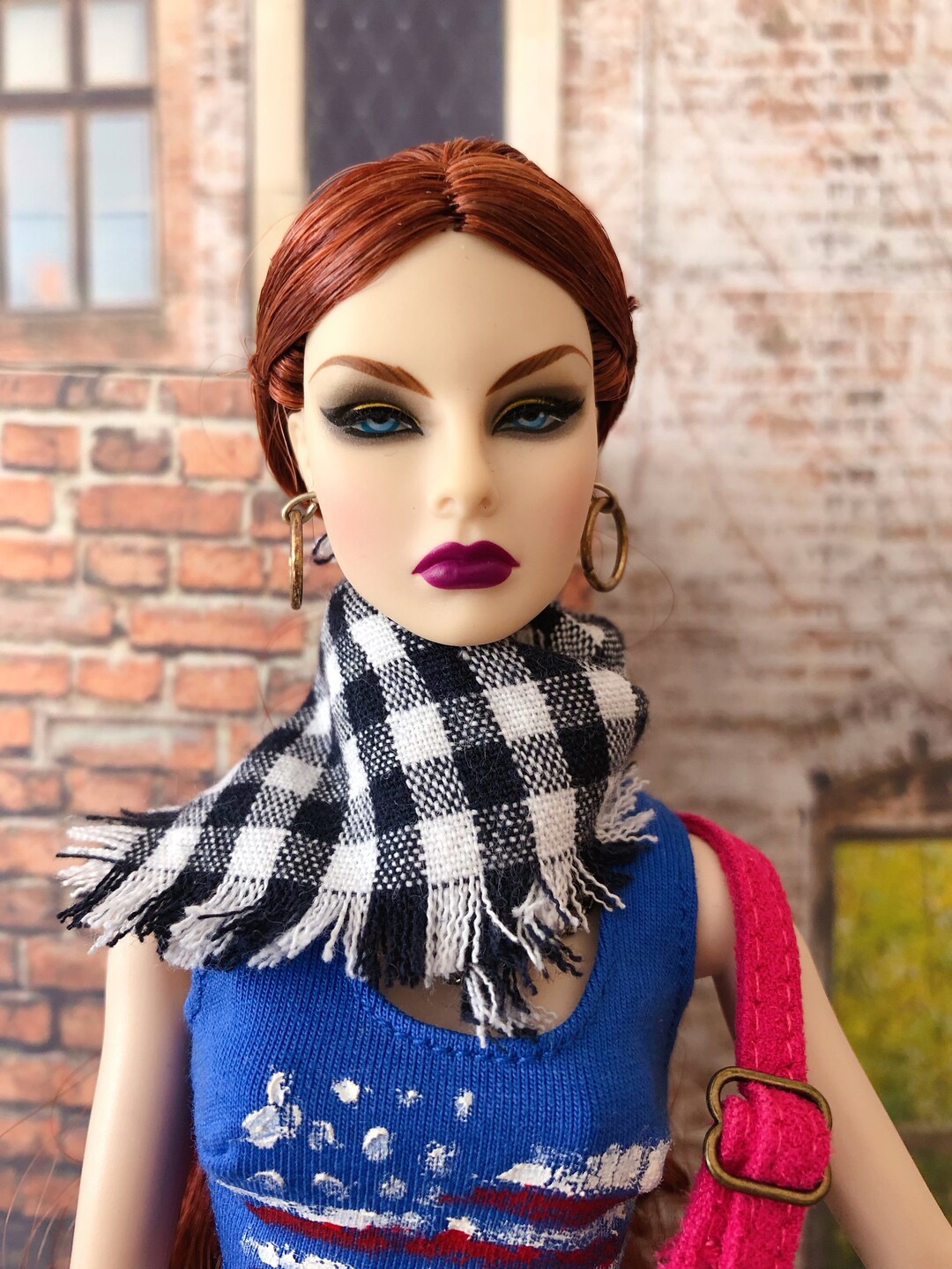 Checker Gingham Square Bandana Scarf for 1:6 Male/female Doll Fashion ...
