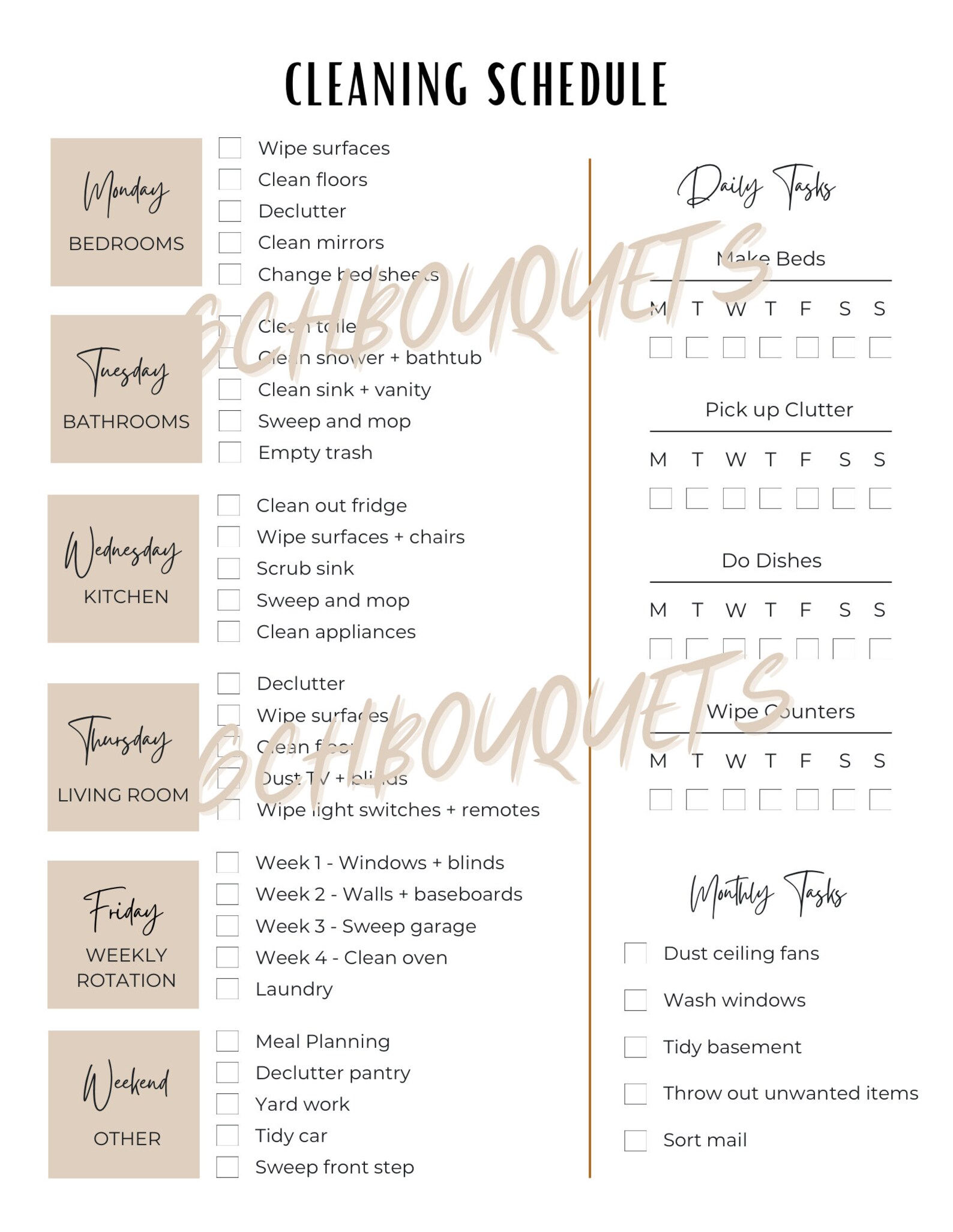 Cleaning Check List Template - Etsy