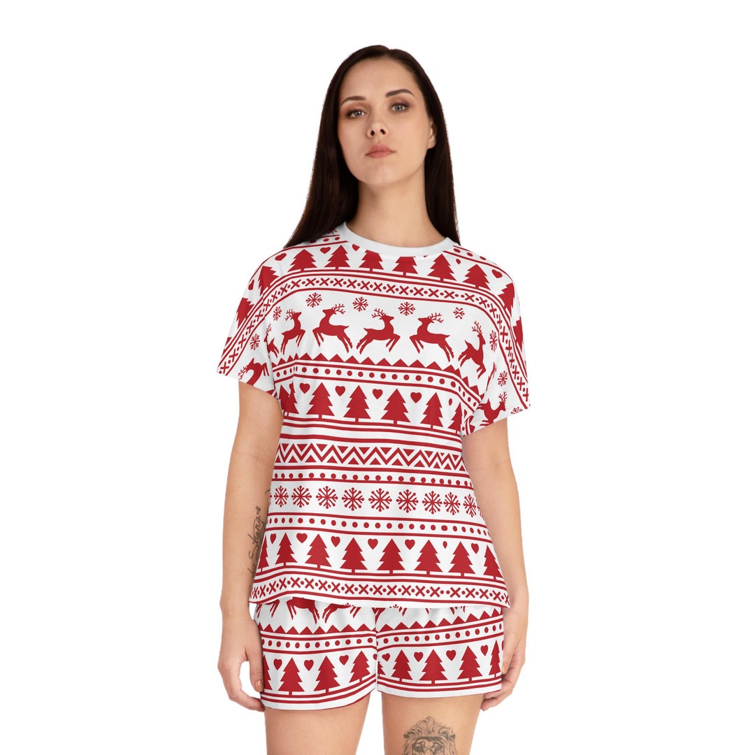 Christmas Pajama Set, Christmas Tree, Reindeer Tree Pajamas, Women's ...