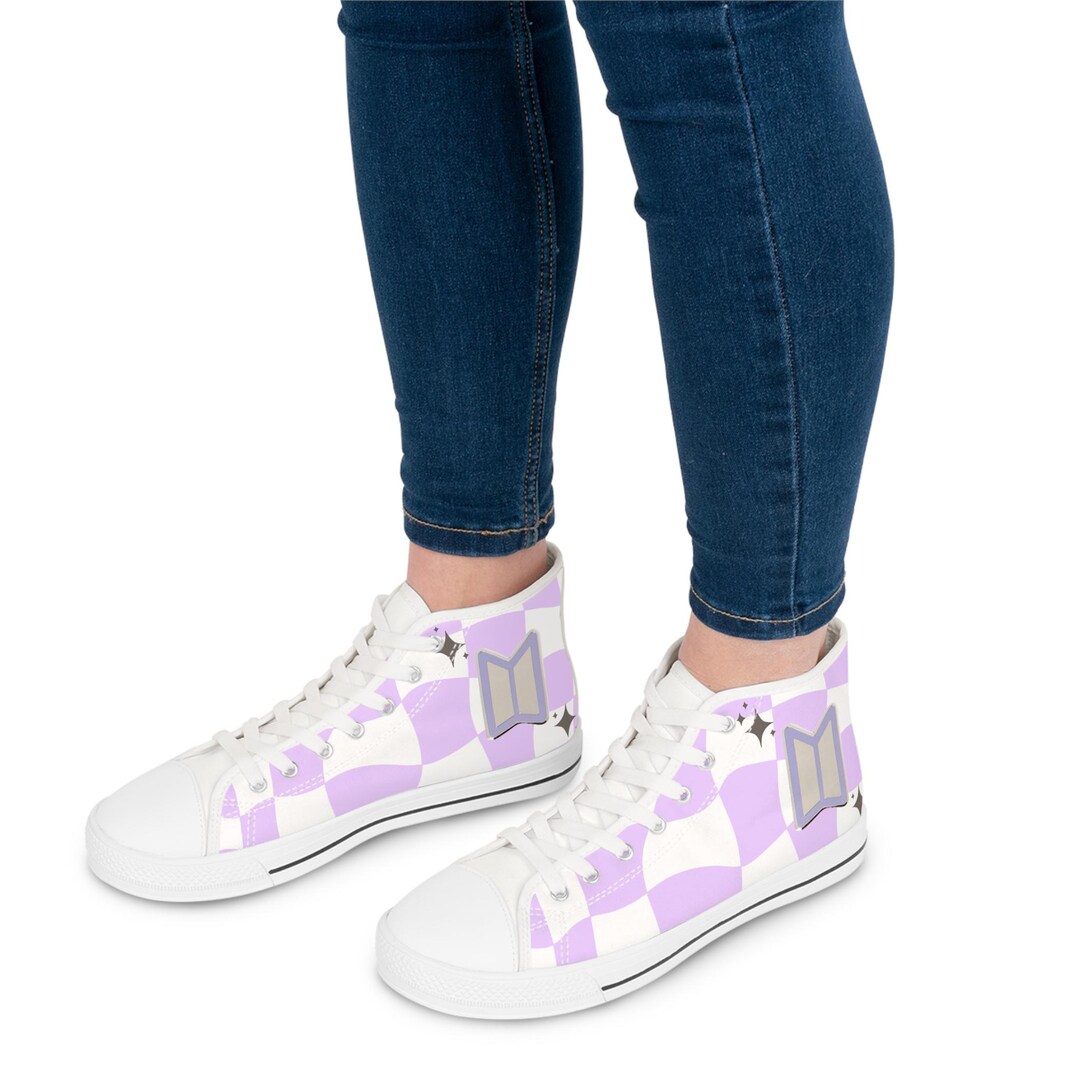 Custom Purple Retro BTS Shoes, Black and White Sole, Unique BTS Fan ...