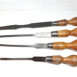 Set of 4 Antique Cabinet Screwdrivers With Wooden Handles - Etsy