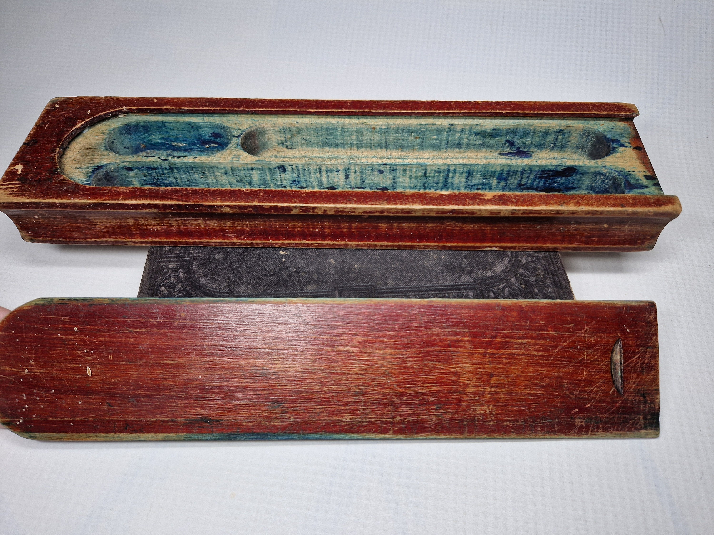 Antique Wood Pencil Box, Primitive School Box With Sliding Lid, Vintage ...