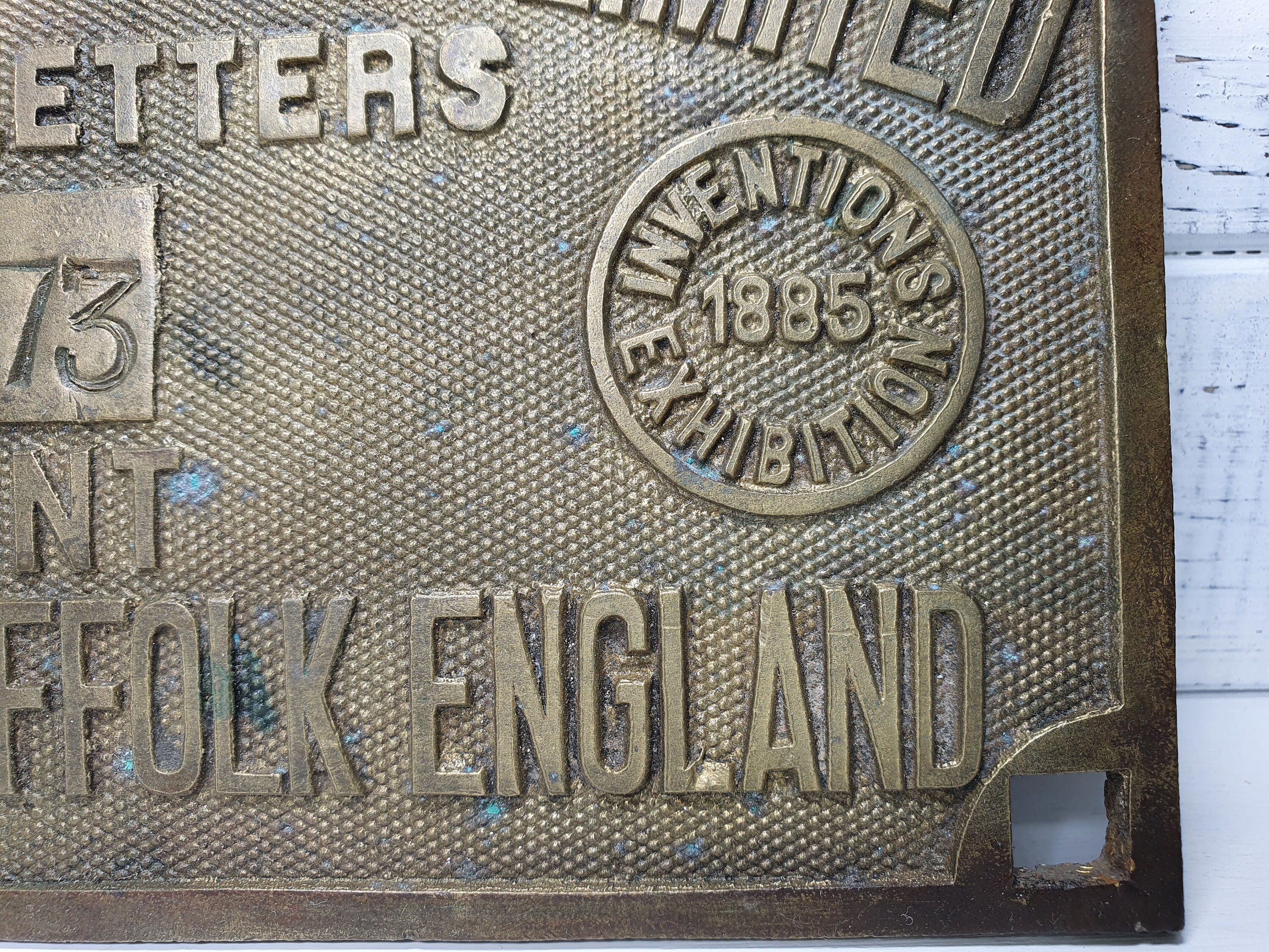 Antique Patent Plaque, Antique Brass Patent Sign England Suffolk, 1885 ...