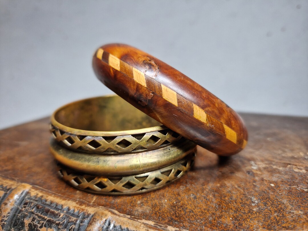 2 Vintage Bracelets Wooden Handmade Bangle Bracelet Vintage - Etsy