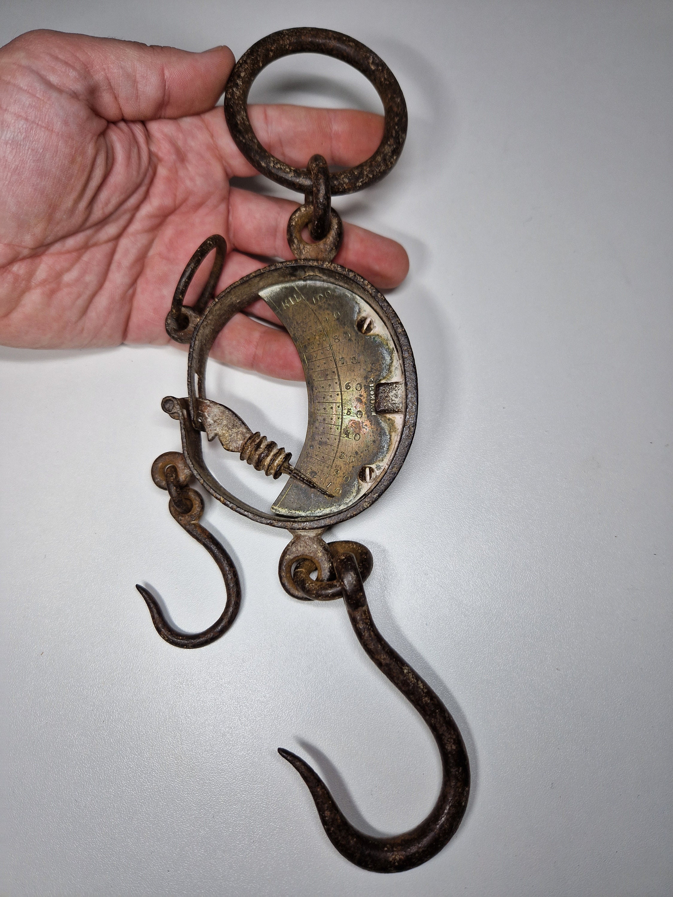 Wrought Iron & Brass Hanging Scale, Carl Blombach Scales, Antique ...