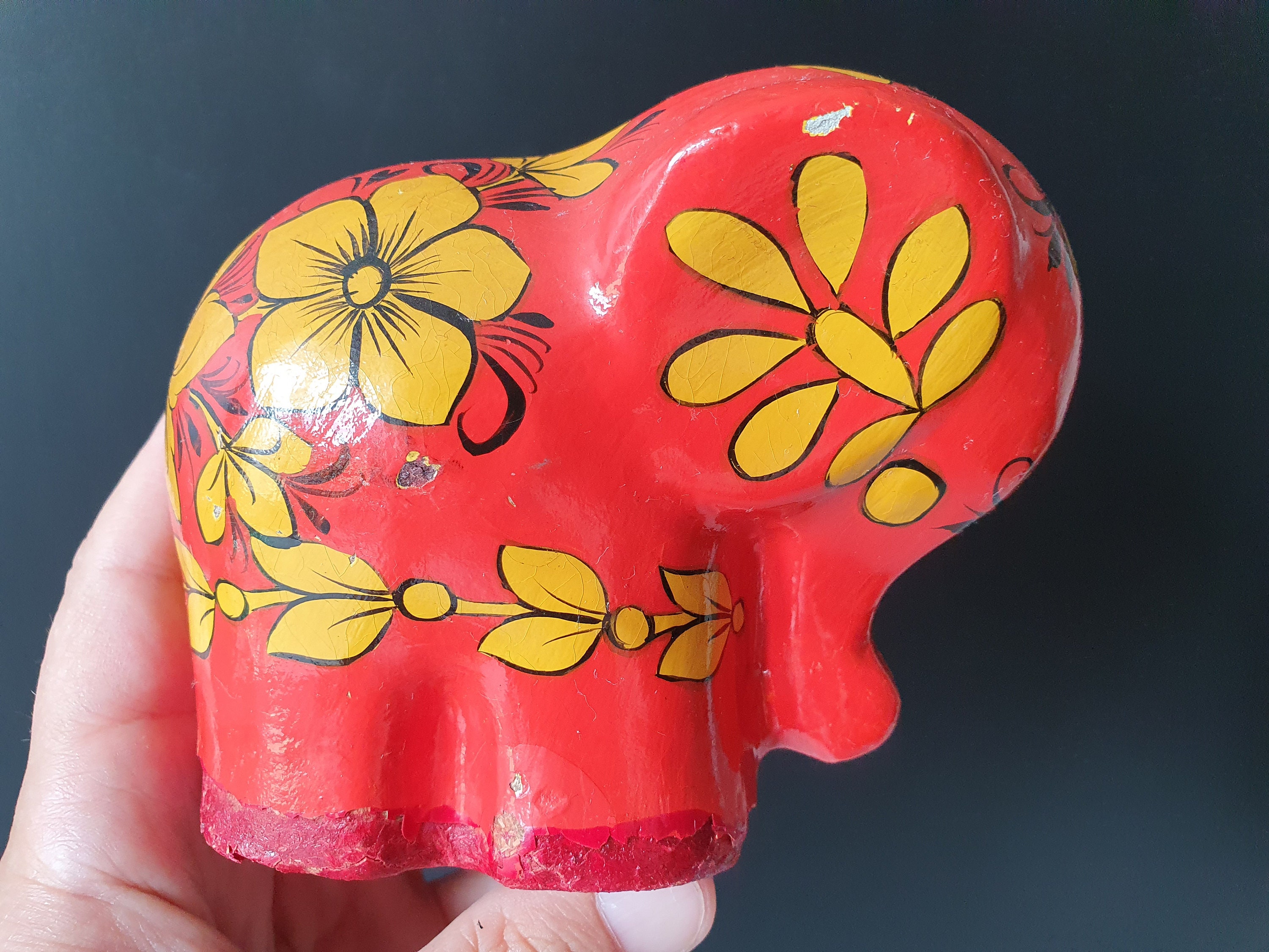 Vintage Floral Elephant Figurine Red Elephant Figurine Very Etsy
